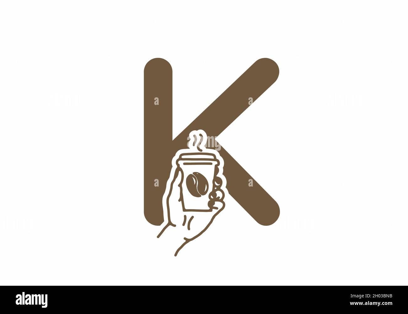 Brown color of K initial letter with line art coffee cup design Stock ...