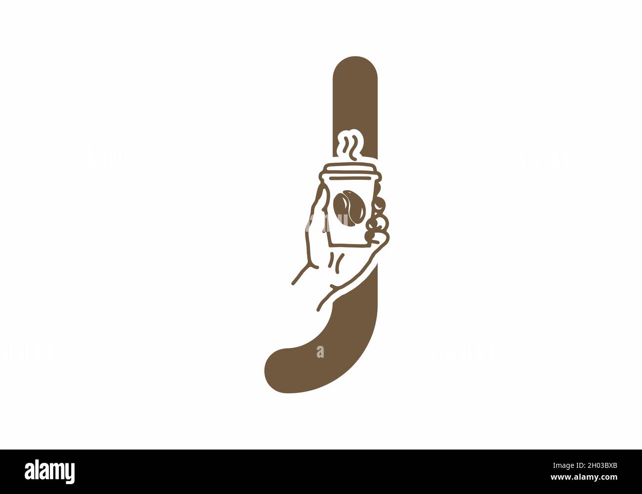 Brown color of J initial letter with line art coffee cup design Stock ...