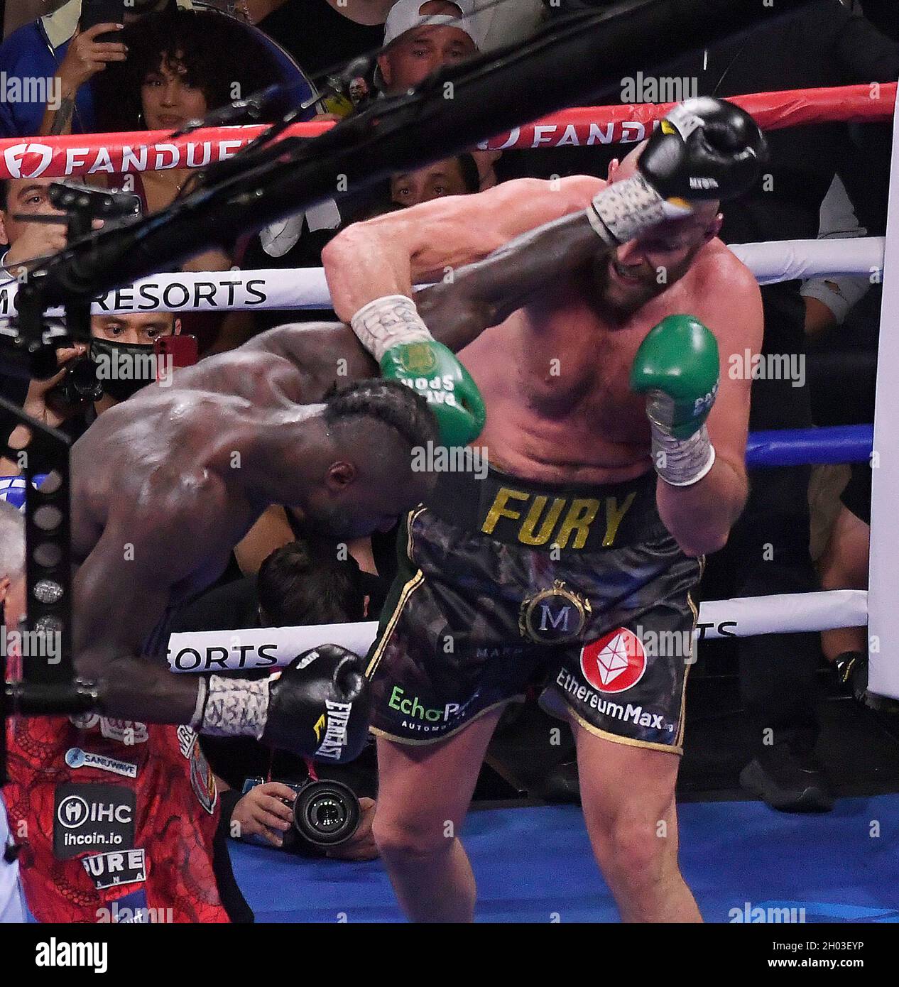 LAS VEGAS, NV - OCTOBER 09: ( In Blk trunks) Tyson Fury goes 11 rounds ...