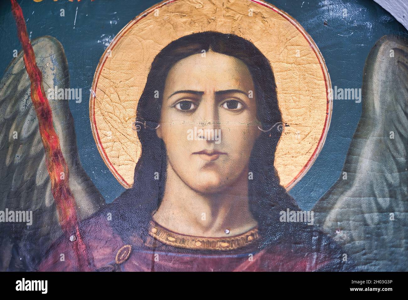 Archangel Michael, unique icon, hagiography in a small Christian church ...