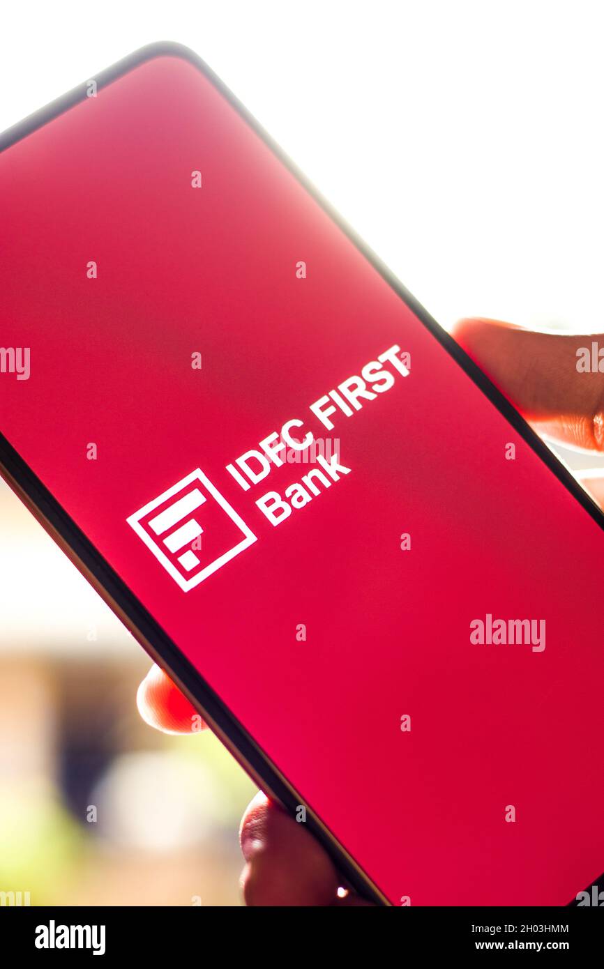 West Bangal, India - October 09, 2021 : IDFC FIRST Bank logo on phone ...