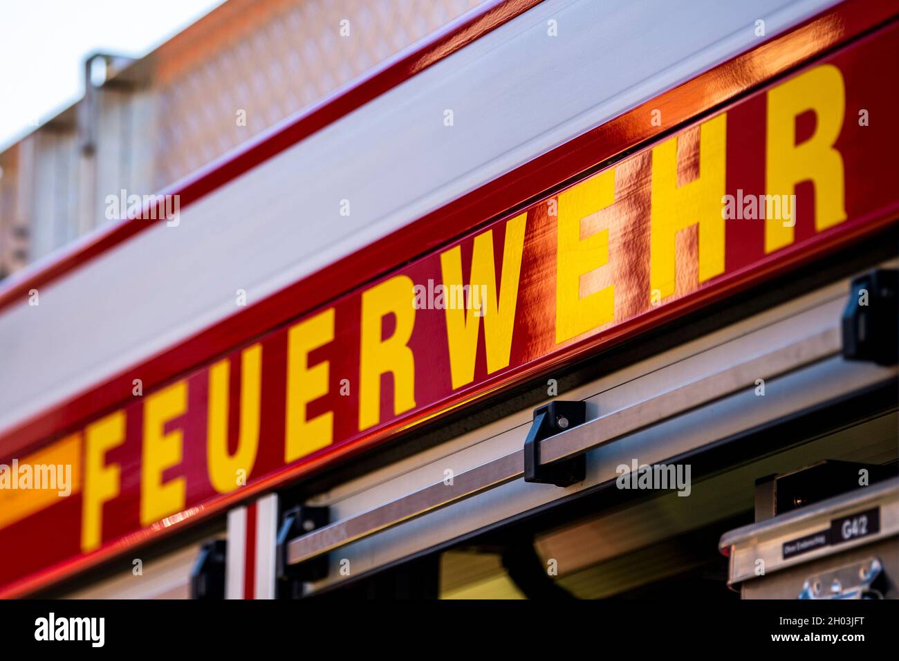 Wadersloh, Germany. 09th Oct, 2021. The lettering "Feuerwehr" (fire ...