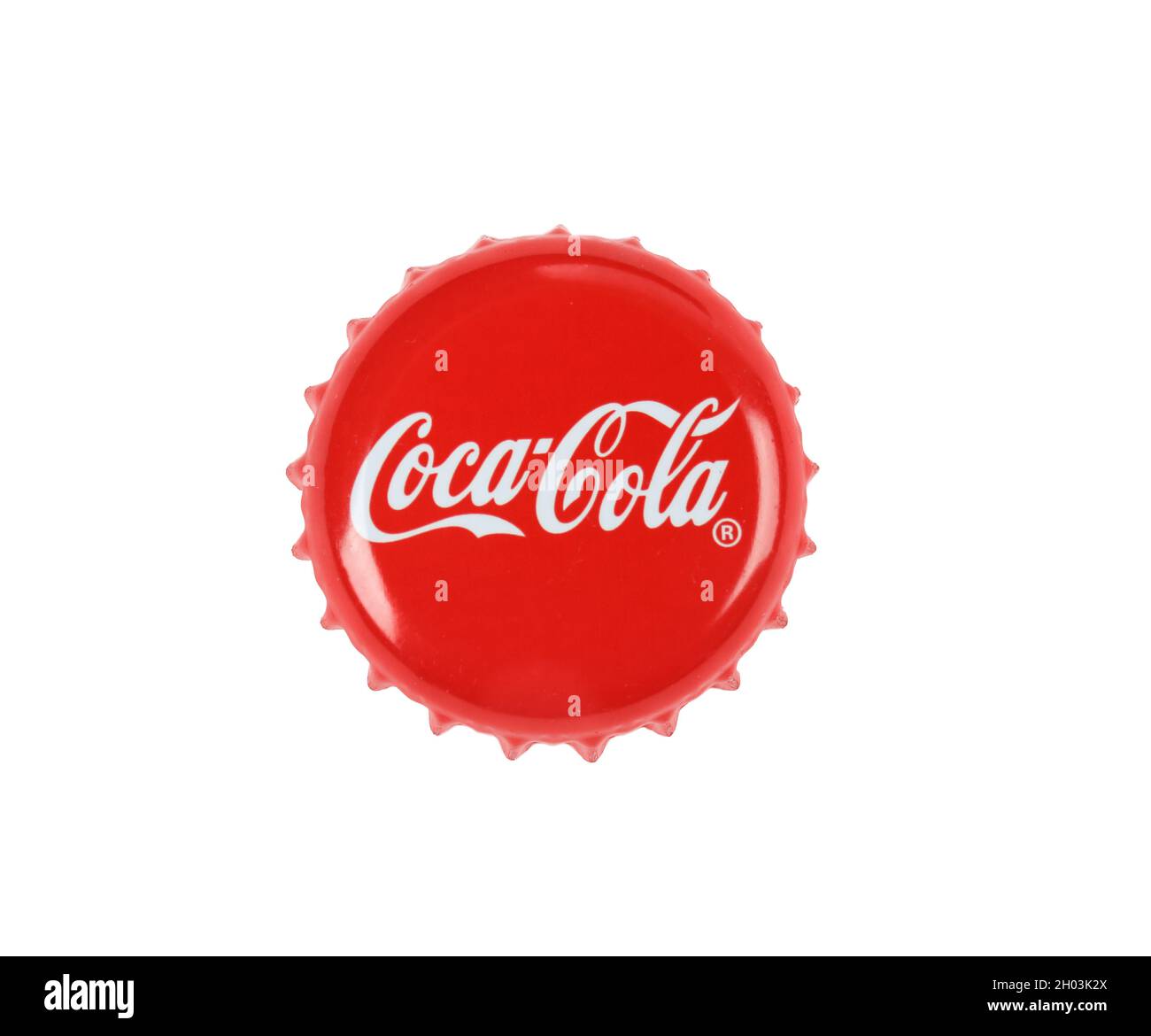 MYKOLAIV, UKRAINE - NOVEMBER 15, 2018: Coca Cola lid on white ...