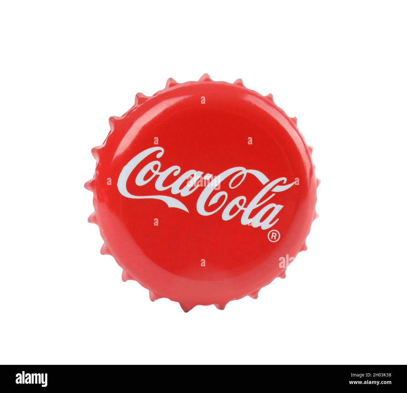 MYKOLAIV, UKRAINE - NOVEMBER 15, 2018: Coca Cola lid on white ...