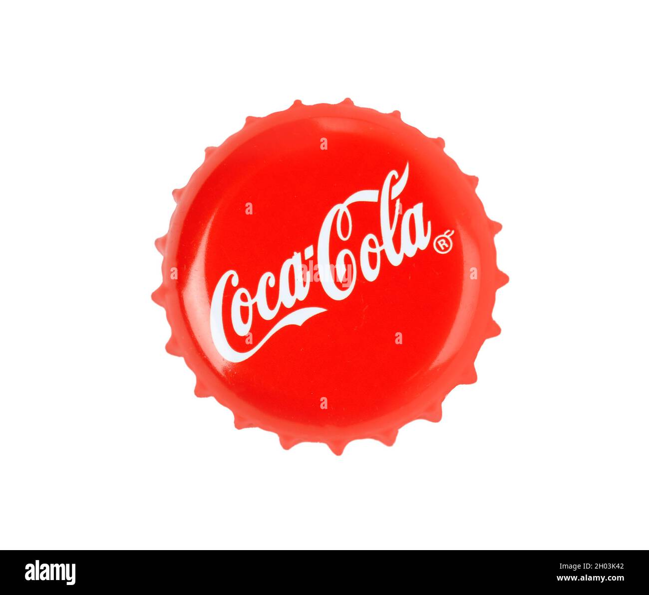 MYKOLAIV, UKRAINE - NOVEMBER 15, 2018: Coca Cola lid on white ...