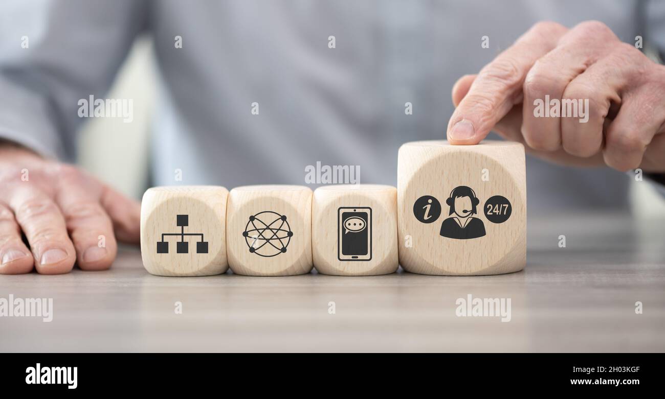 Wooden blocks with symbol of customer service concept Stock Photo - Alamy