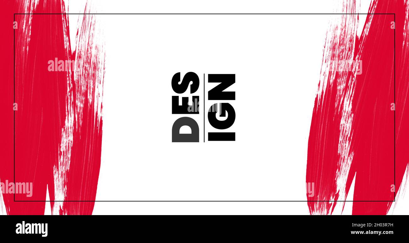 Image of word Design with black frame on white background and red paint ...