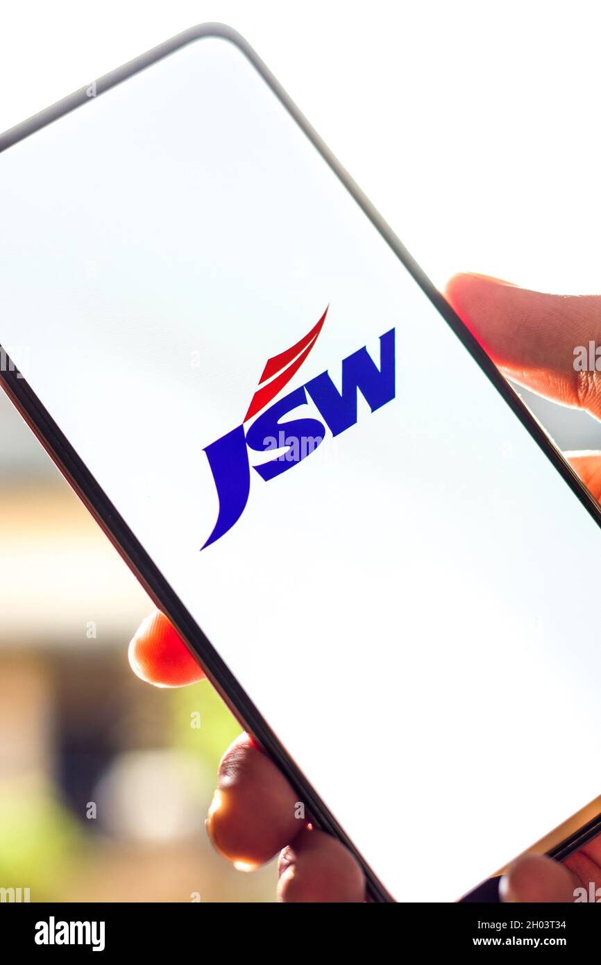 West Bangal, India - October 09, 2021 : JSW Steel logo on phone screen ...