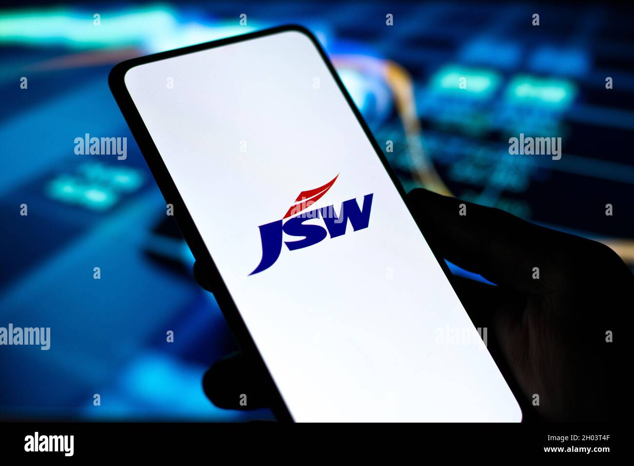West Bangal, India - October 09, 2021 : JSW Steel logo on phone screen ...