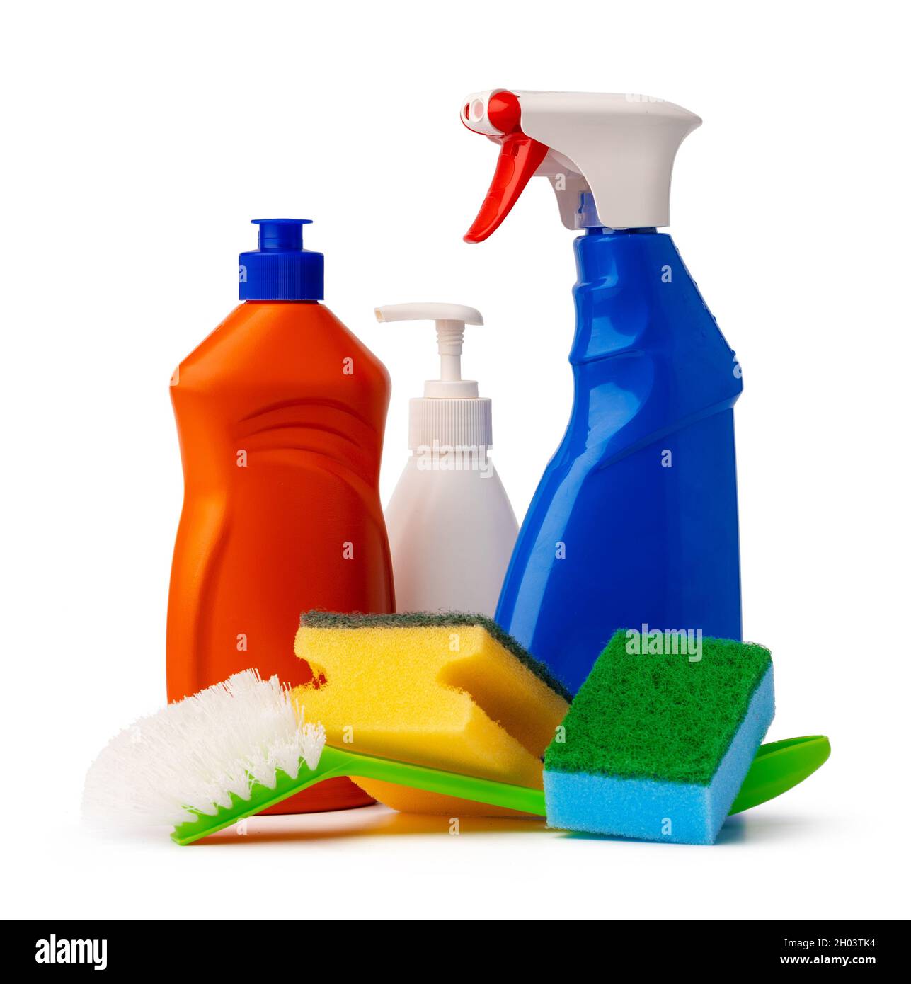 Sanitary household cleaning items isolated on white background Stock ...