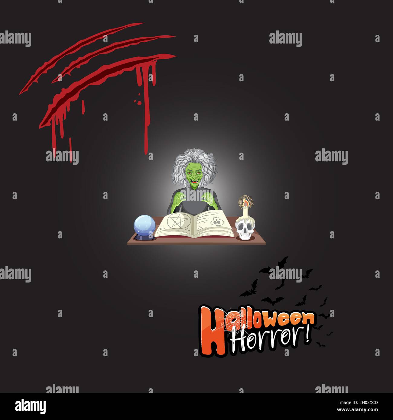 Halloween Horror word logo with witch character illustration Stock ...