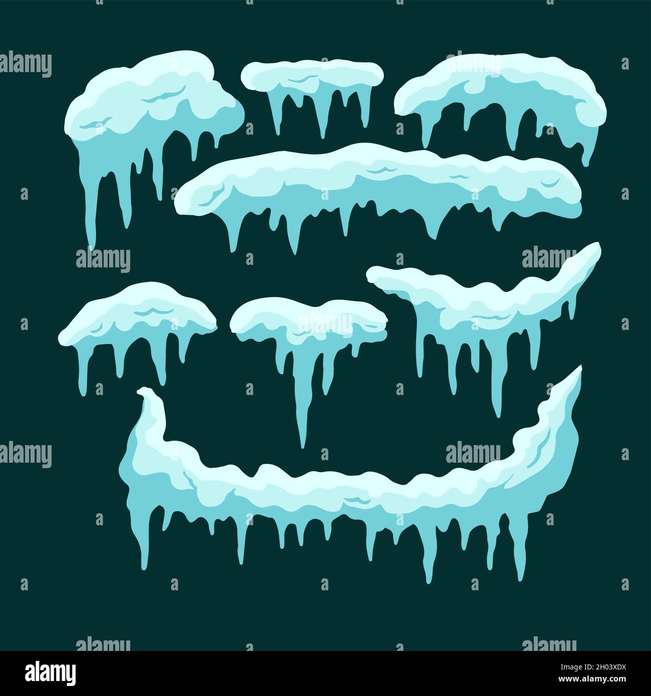 Set of snow icicles, snow cap isolated. Vector template in cartoon ...