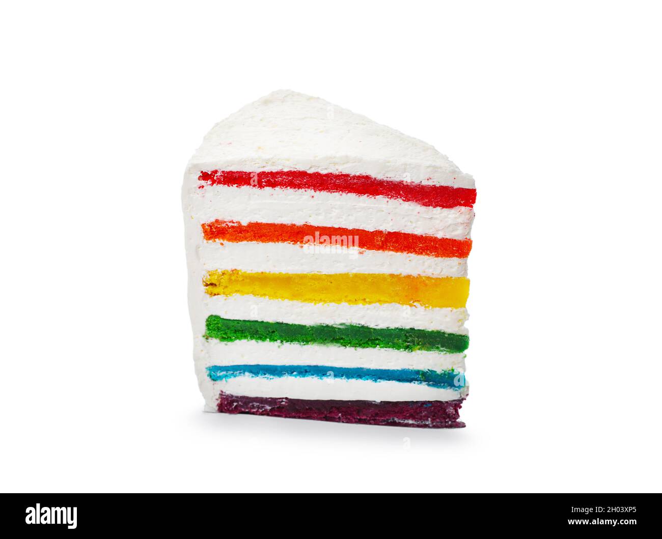 Slice of delicious rainbow cake on white background Stock Photo - Alamy