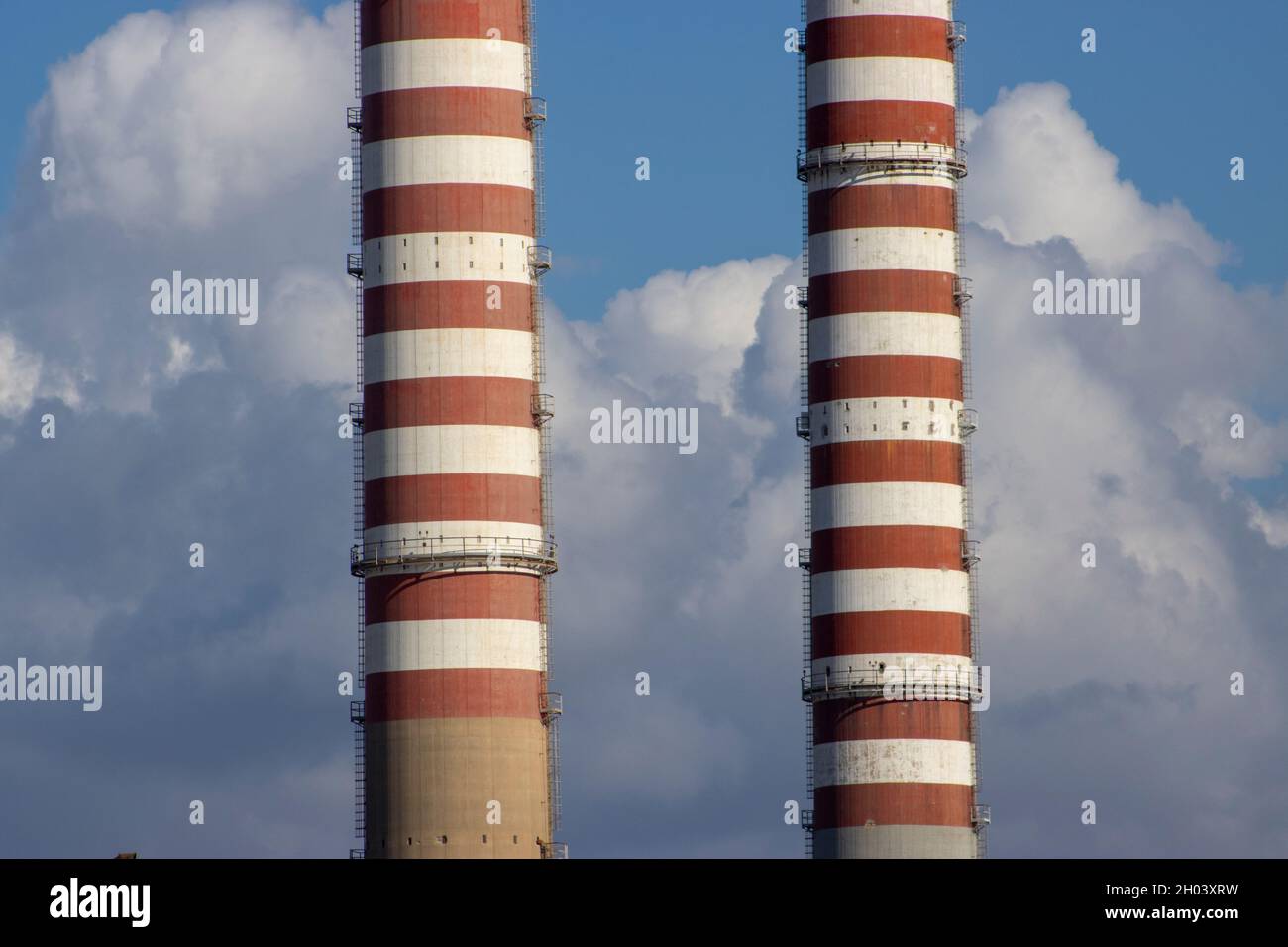Red and white industrial chimneys in Tuscany 3 Stock Photo - Alamy