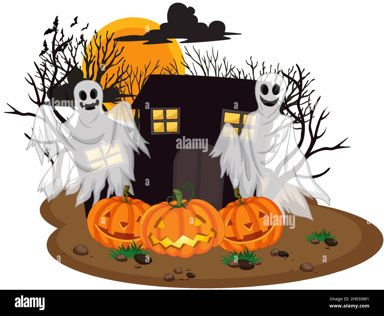 Ghost with Jack-o'-lantern for Halloween illustration Stock Vector ...