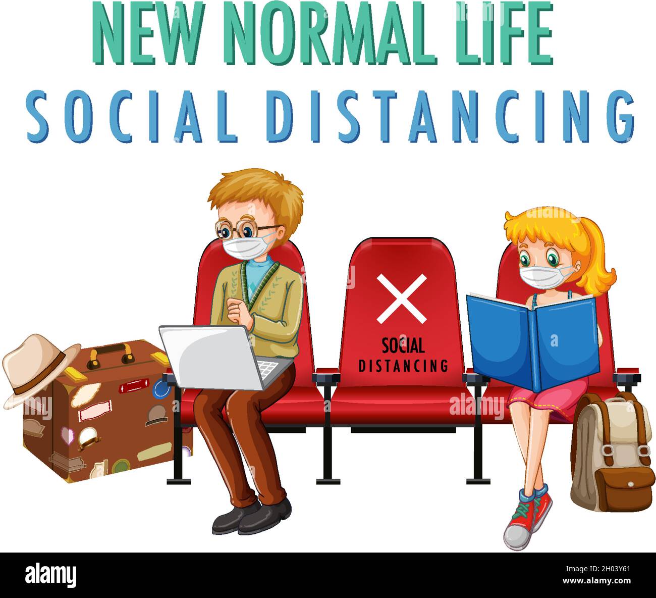 New Normal Social Distancing with people illustration Stock Vector ...