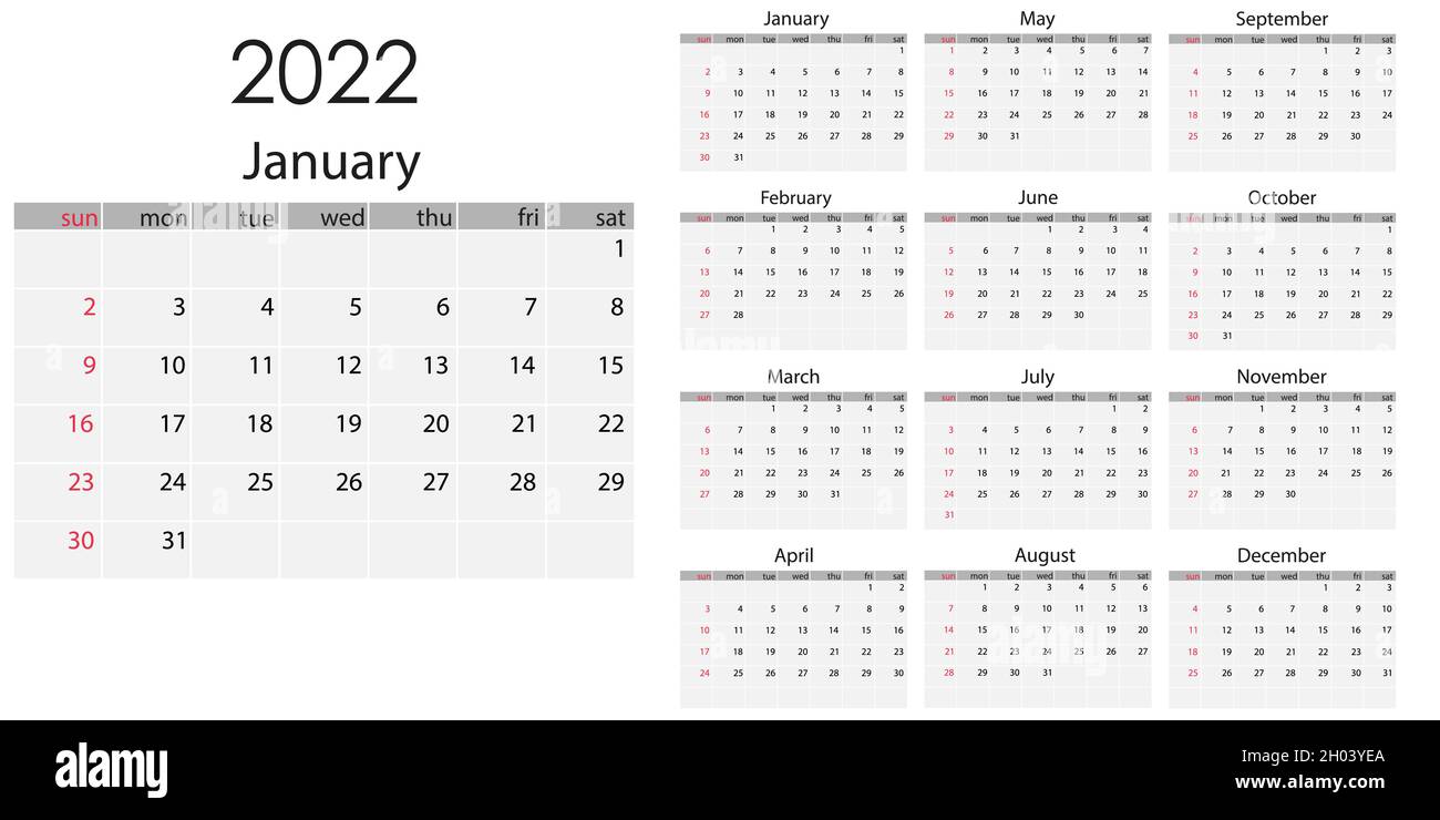 2022 year, calendar. Vector illustration Weeks start Stock Vector Image ...