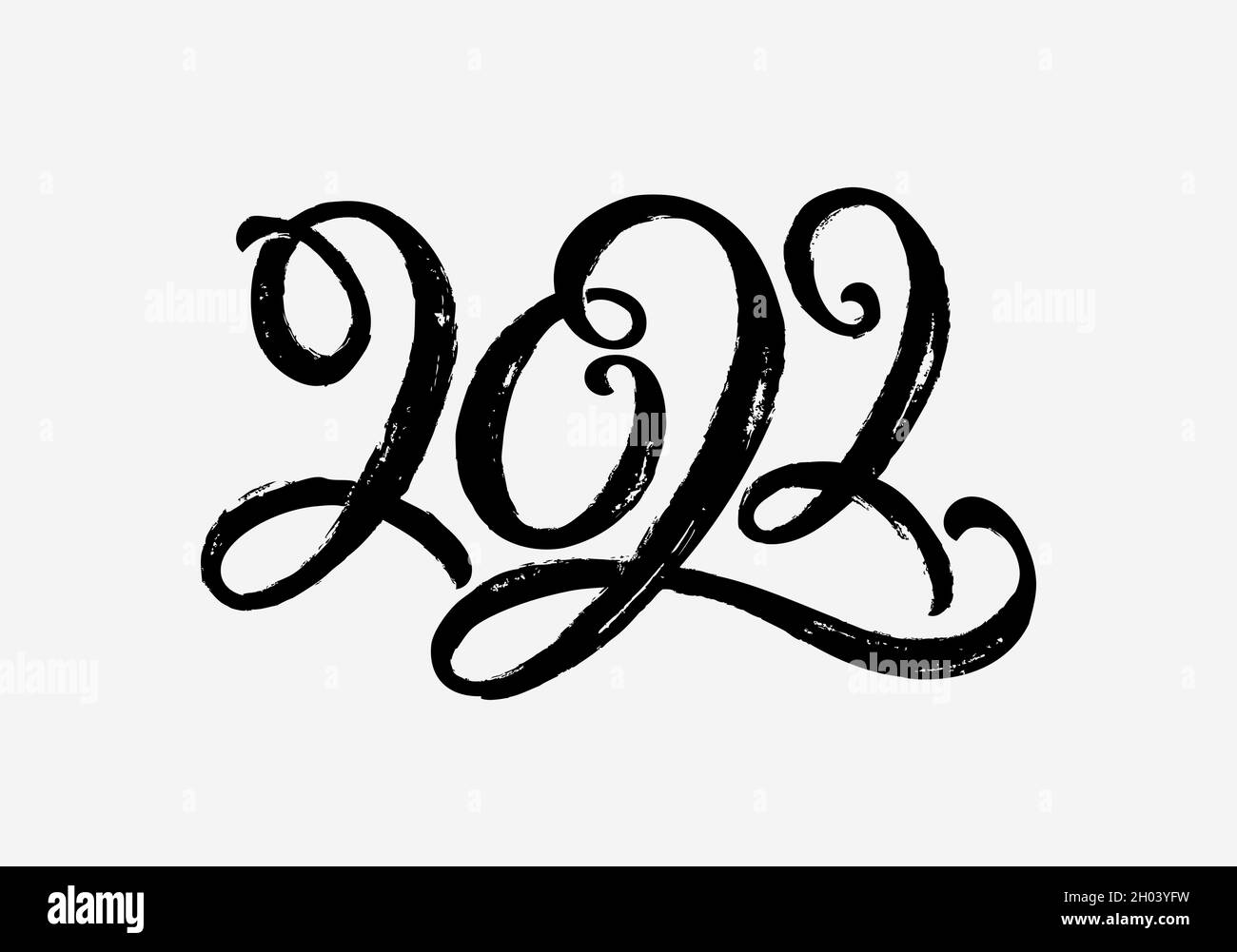 2022 lettering. Hand drawn figures isolated on white background. Black ...