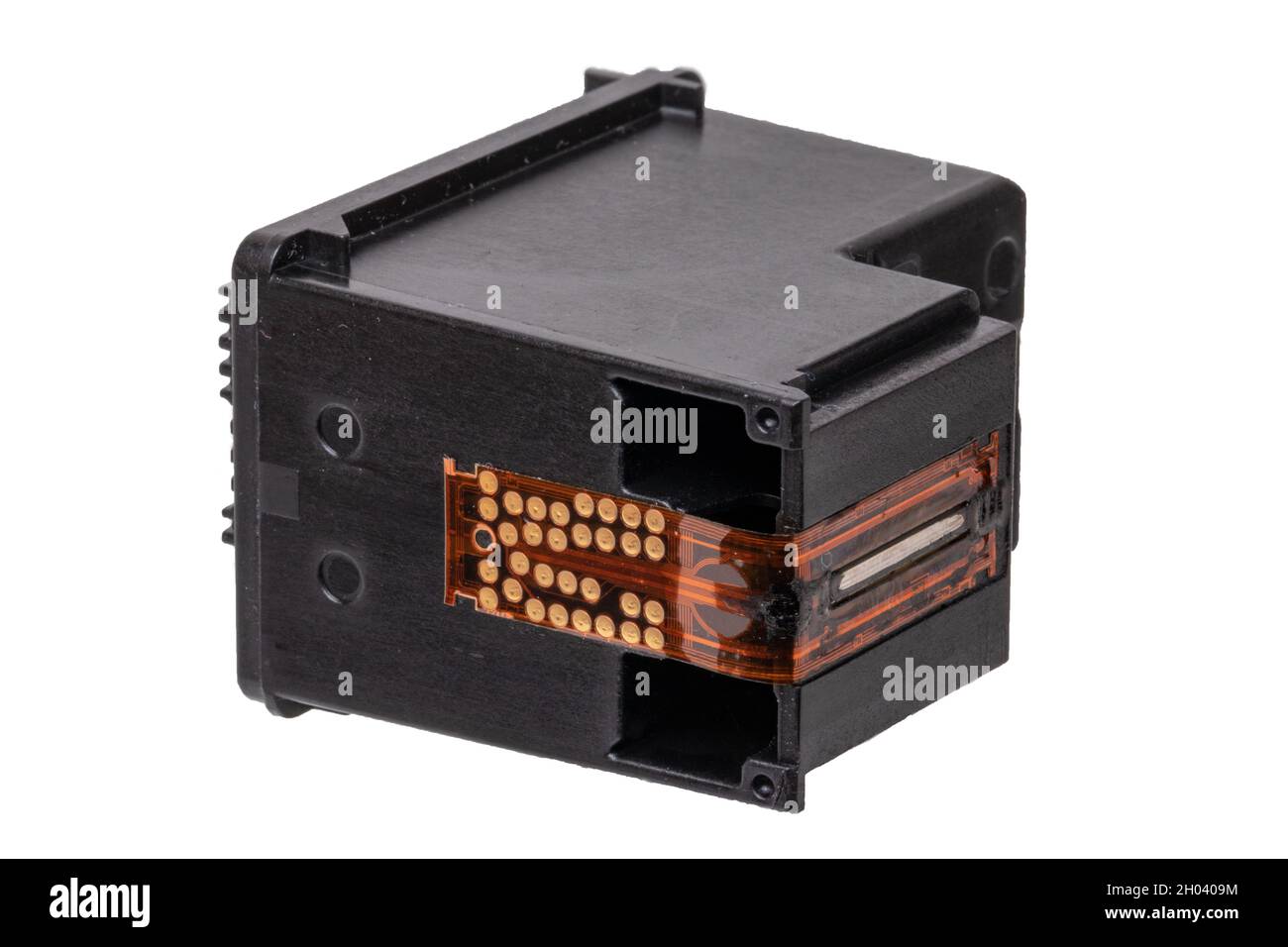 Closeup of a used empty ink cartridge isolated on a white background ...