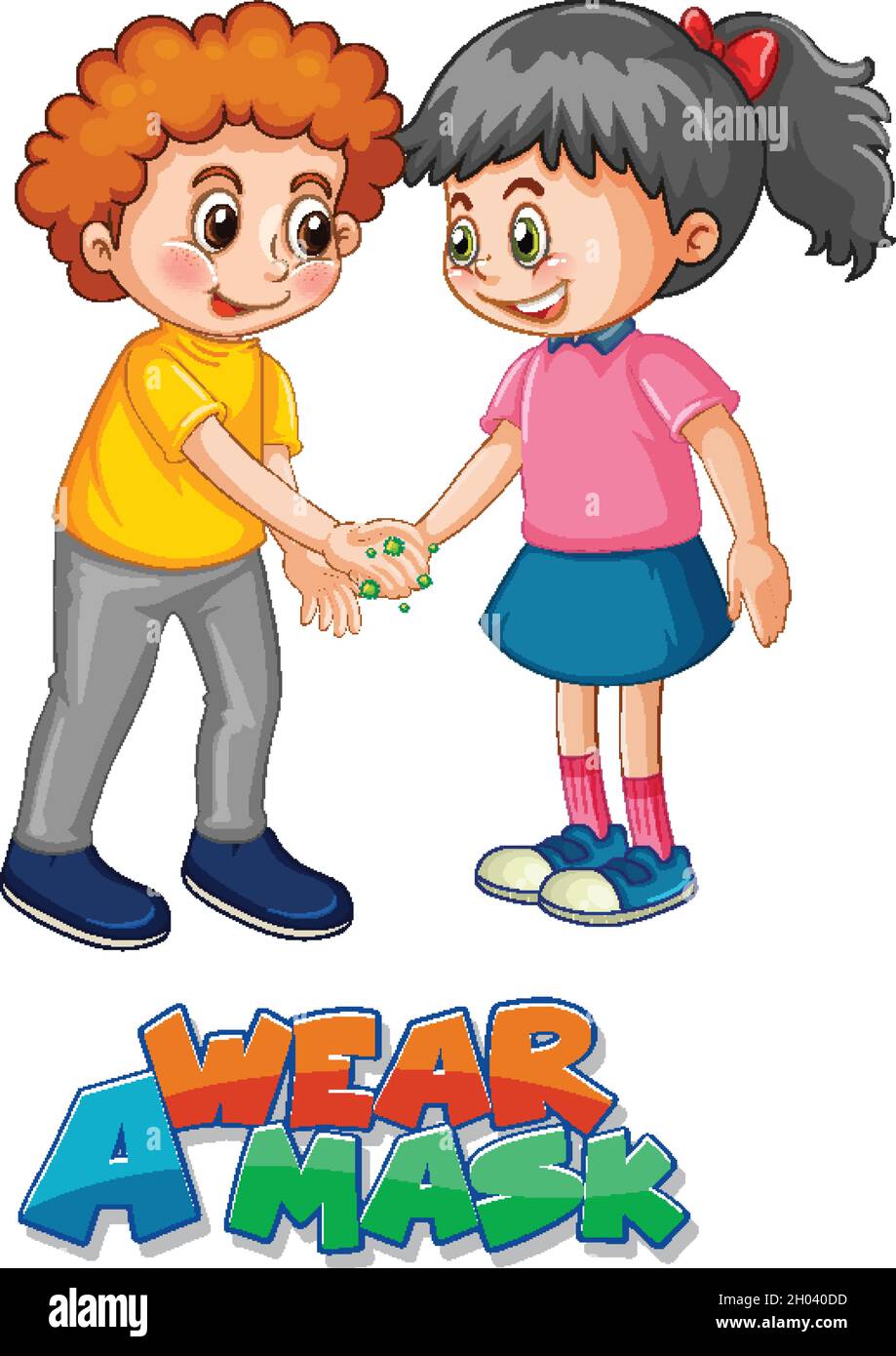 Two kids cartoon character do not keep social distance with Wear a Mask ...