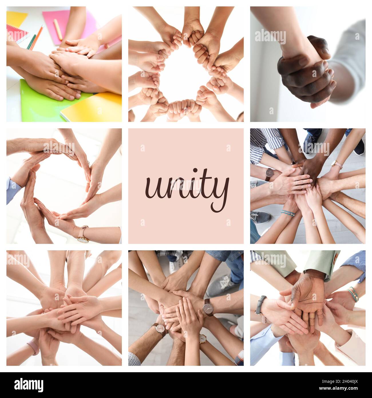 Set with people demonstrating unity and support Stock Photo - Alamy