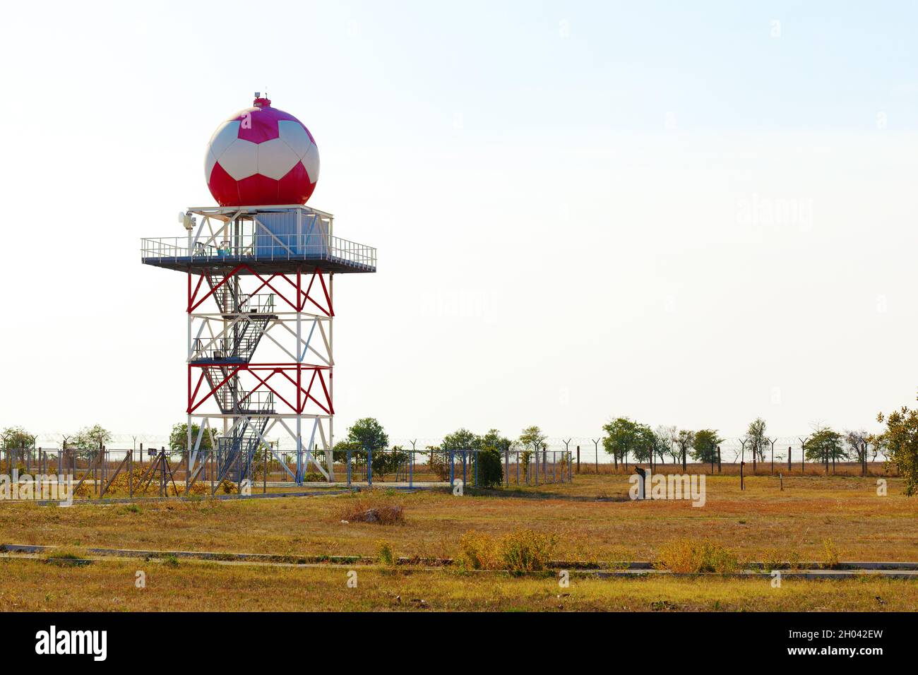 Aeronautical meteorological station tower with spherical radar at ...