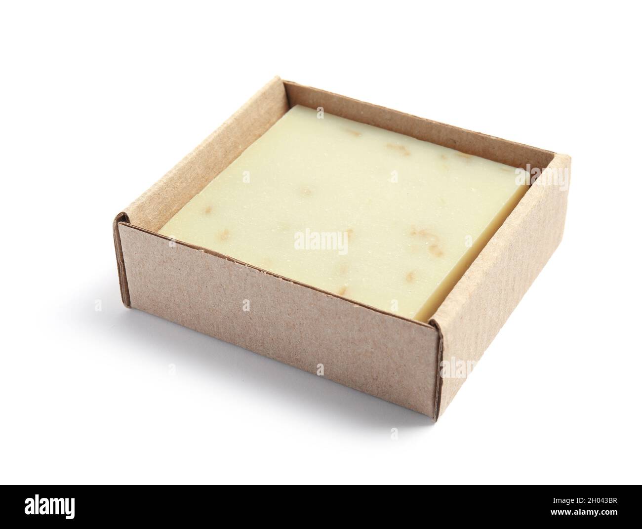 Hand made soap bar in cardboard package on white background Stock Photo ...