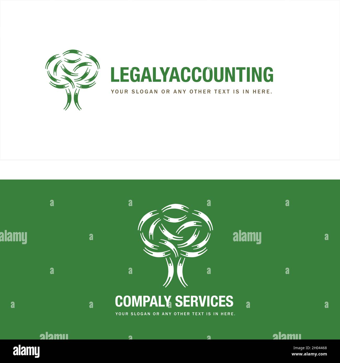 Set of business accounting green tree isolated on white background logo ...