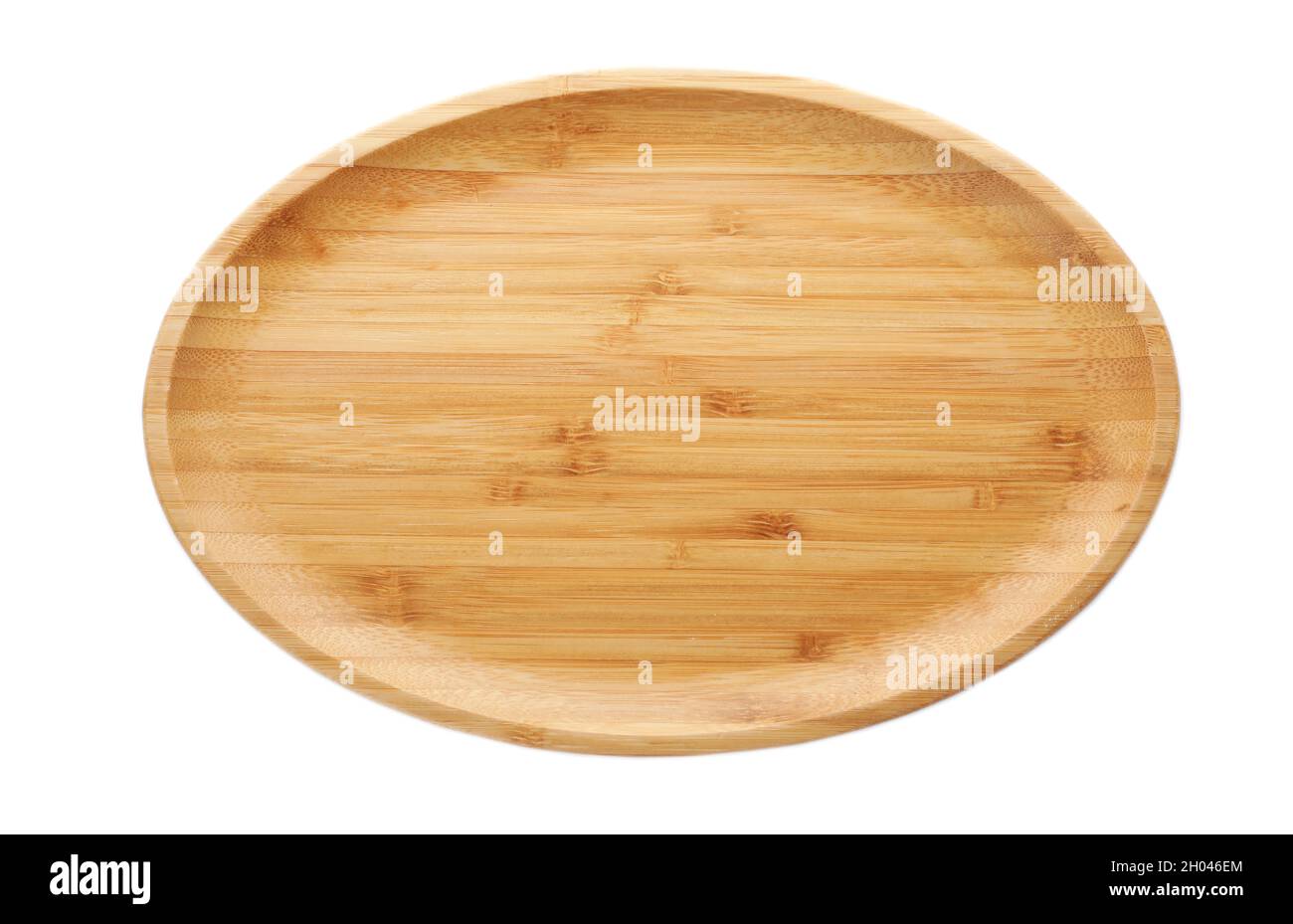 Plate made of bamboo on white background, top view Stock Photo - Alamy
