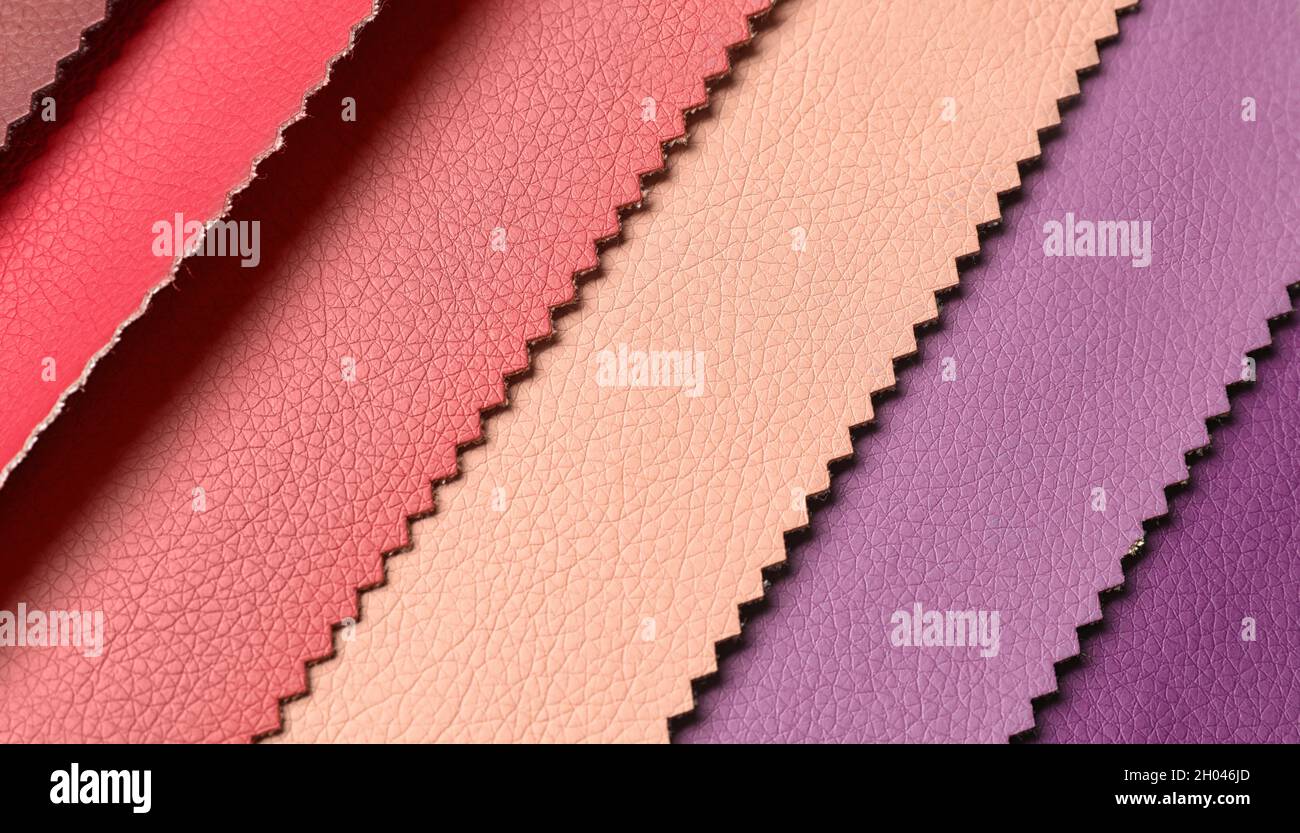 Leather samples of different colors for interior design as background ...