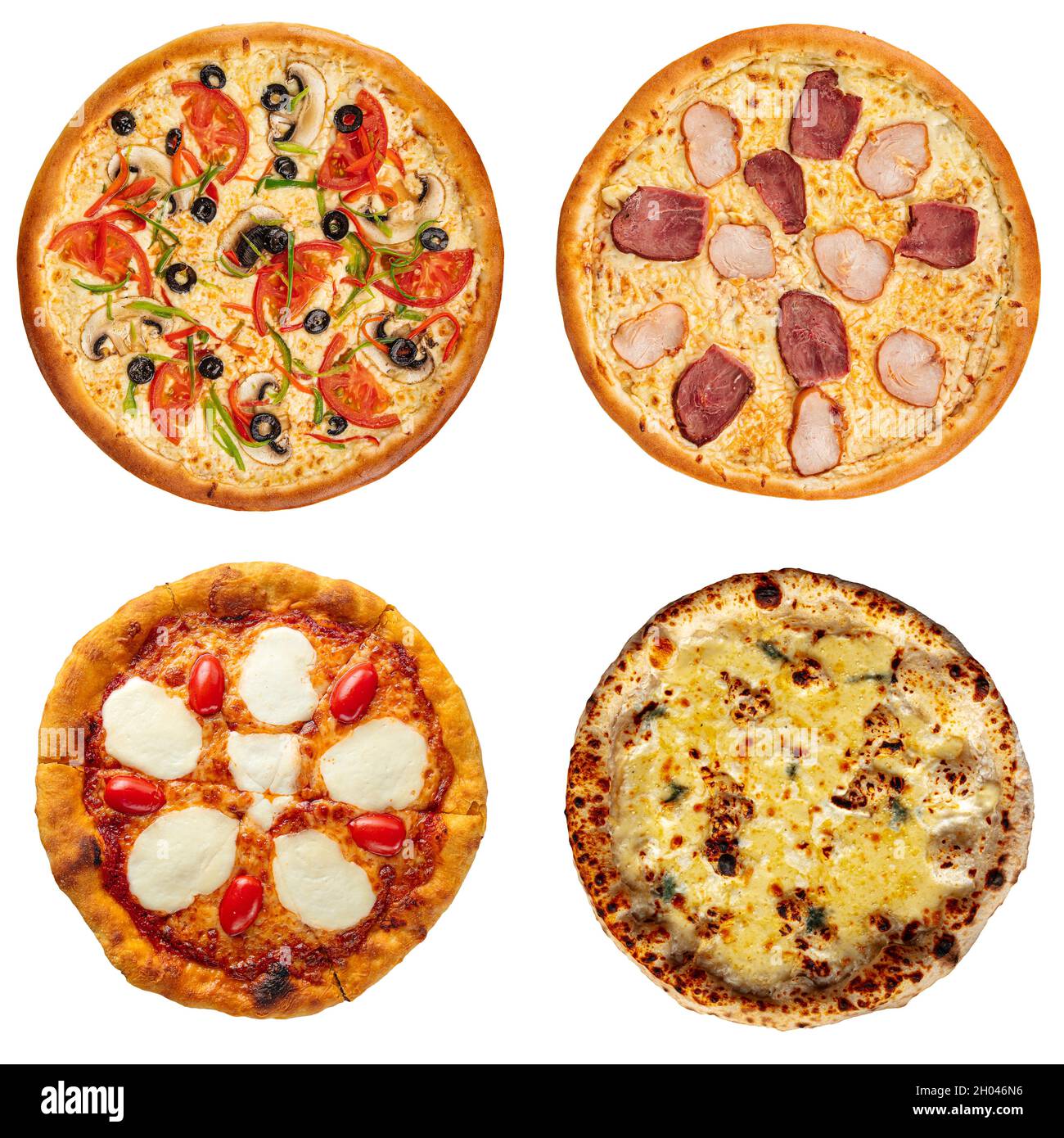 Set of different pizzas collage isolated on white Stock Photo - Alamy