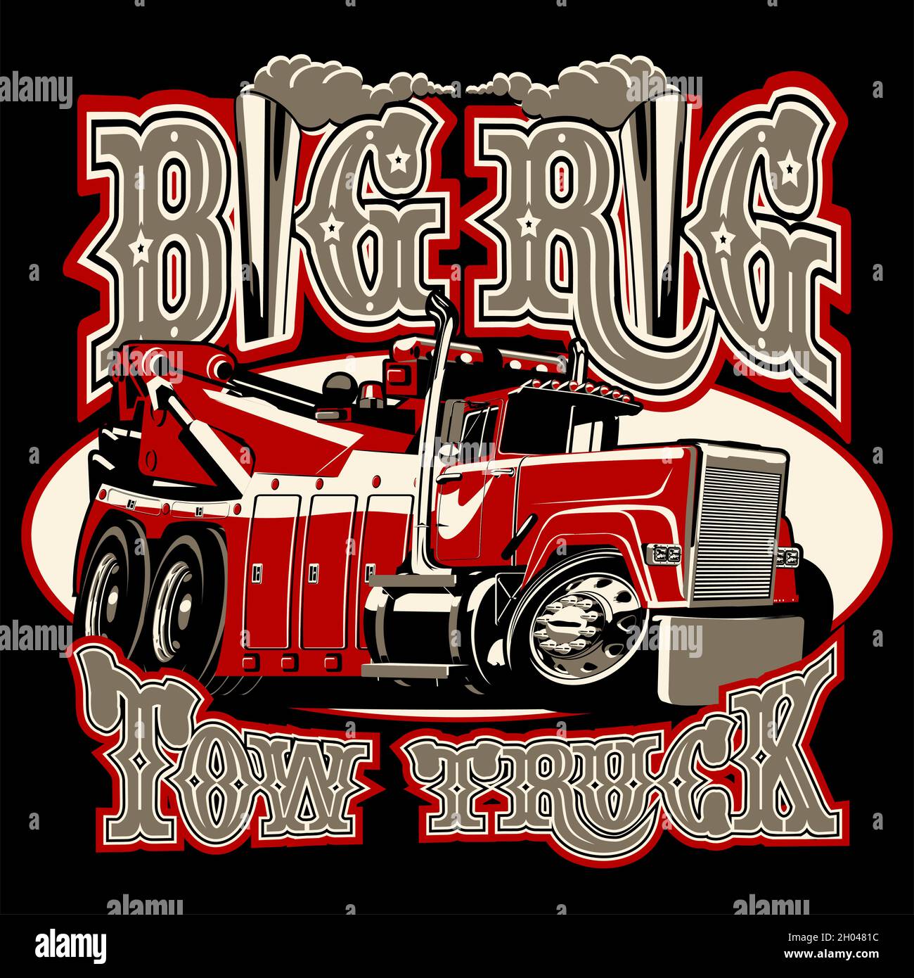 Cartoon big rig tow truck with vintage lettering poster. Available EPS ...