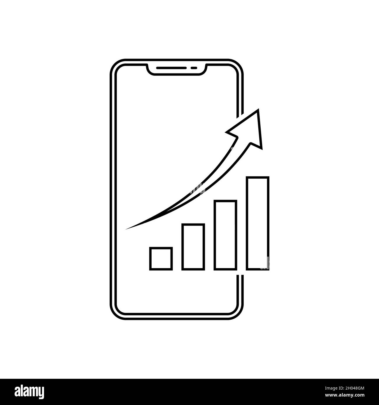 Smartphone black icon. Mobile phone and growing graph. Smartphone with ...