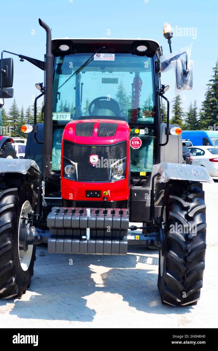 New Tractor Models at Agricultural Exhibition for Display Outdoor Stock ...
