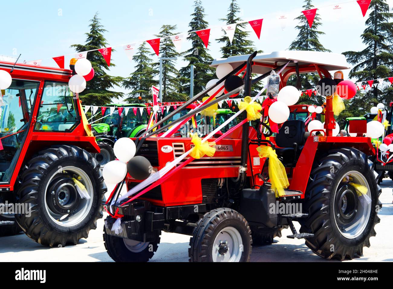 New Tractor Models at Agricultural Exhibition for Display Outdoor Stock ...