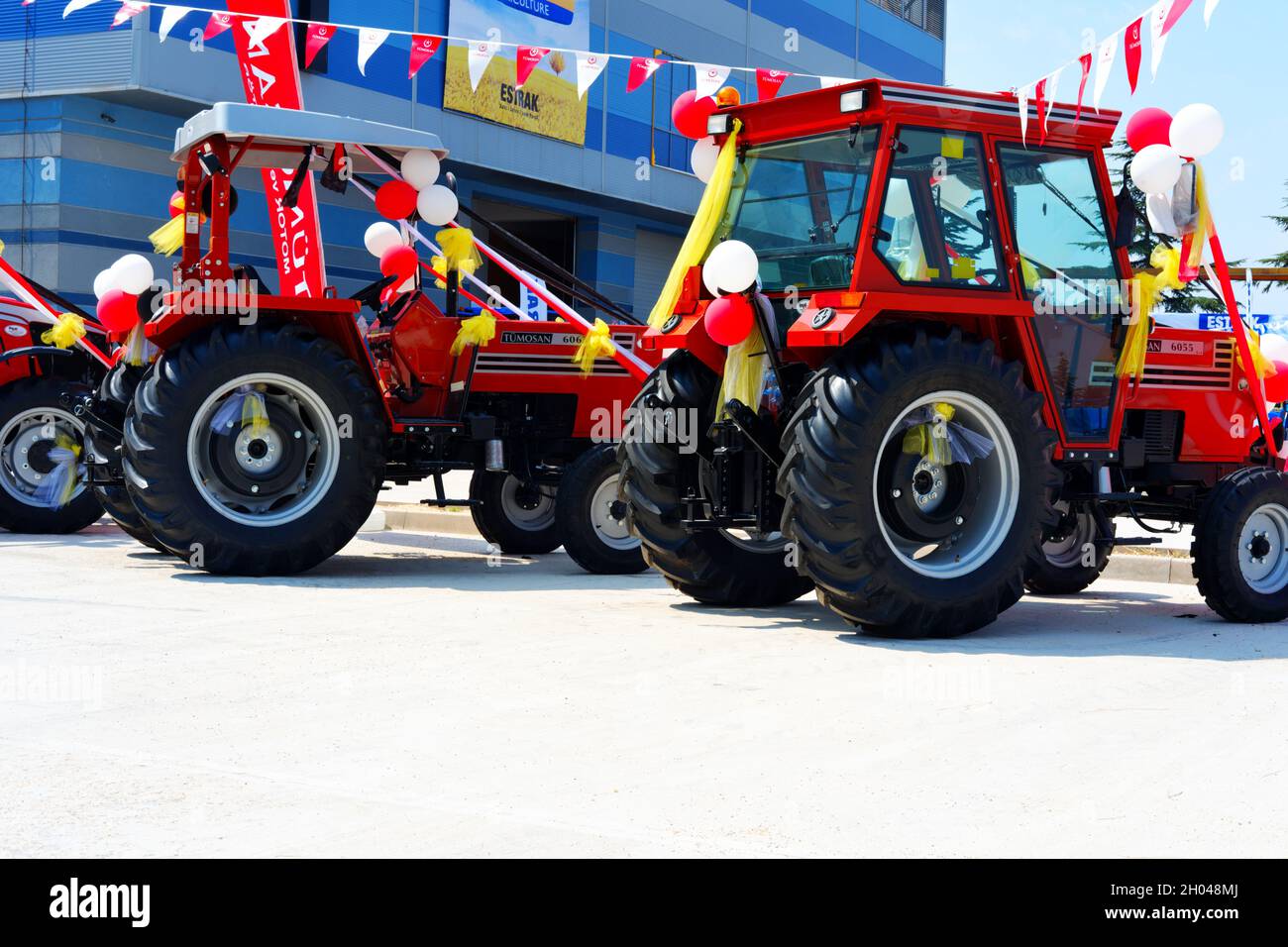 New Tractor Models at Agricultural Exhibition for Display Outdoor Stock ...