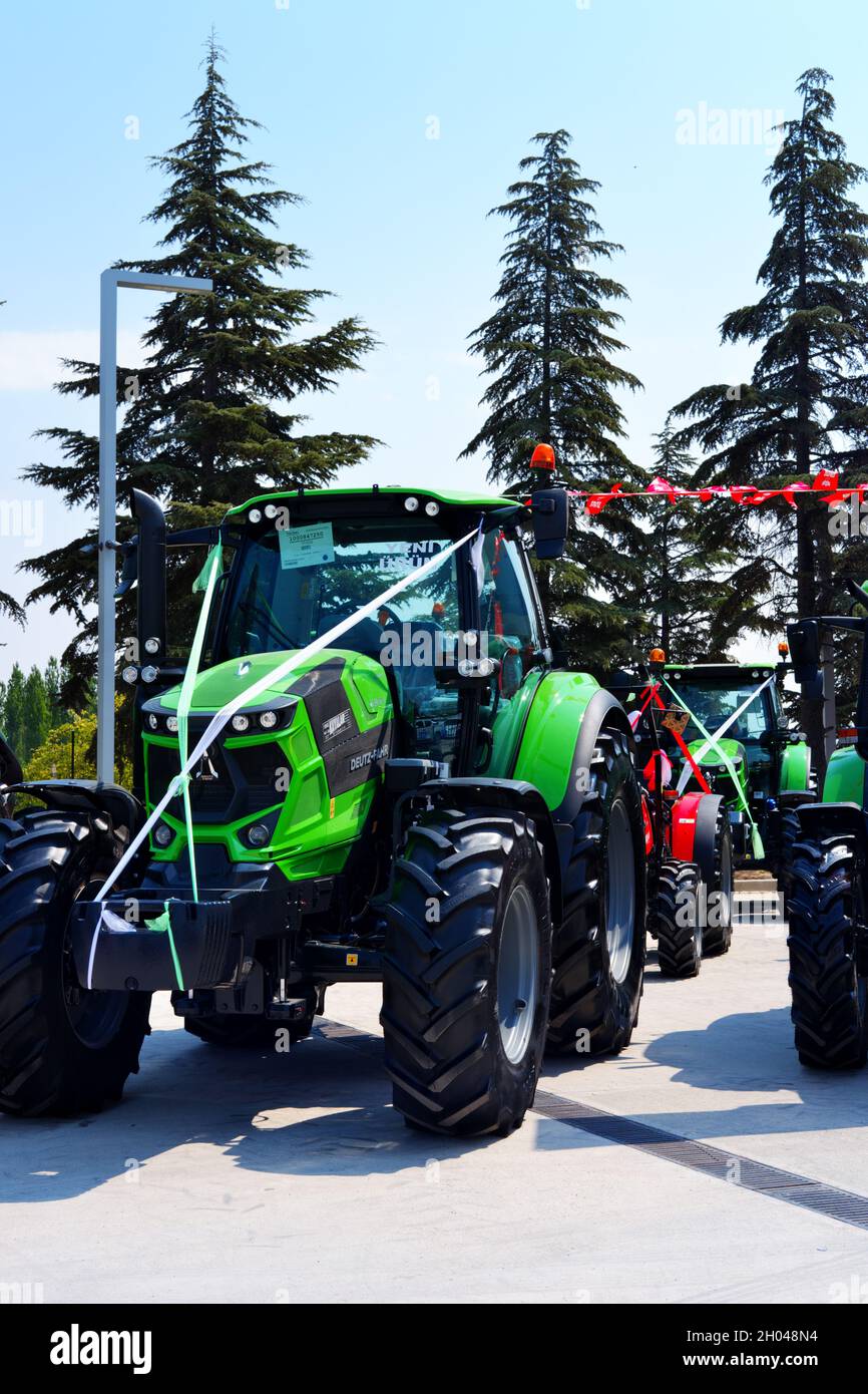 New Tractor Models at Agricultural Exhibition for Display Outdoor Stock ...