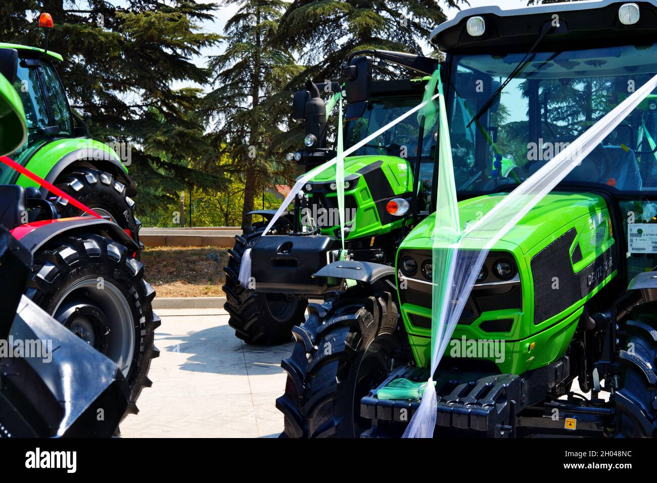 New Tractor Models at Agricultural Exhibition for Display Outdoor Stock ...