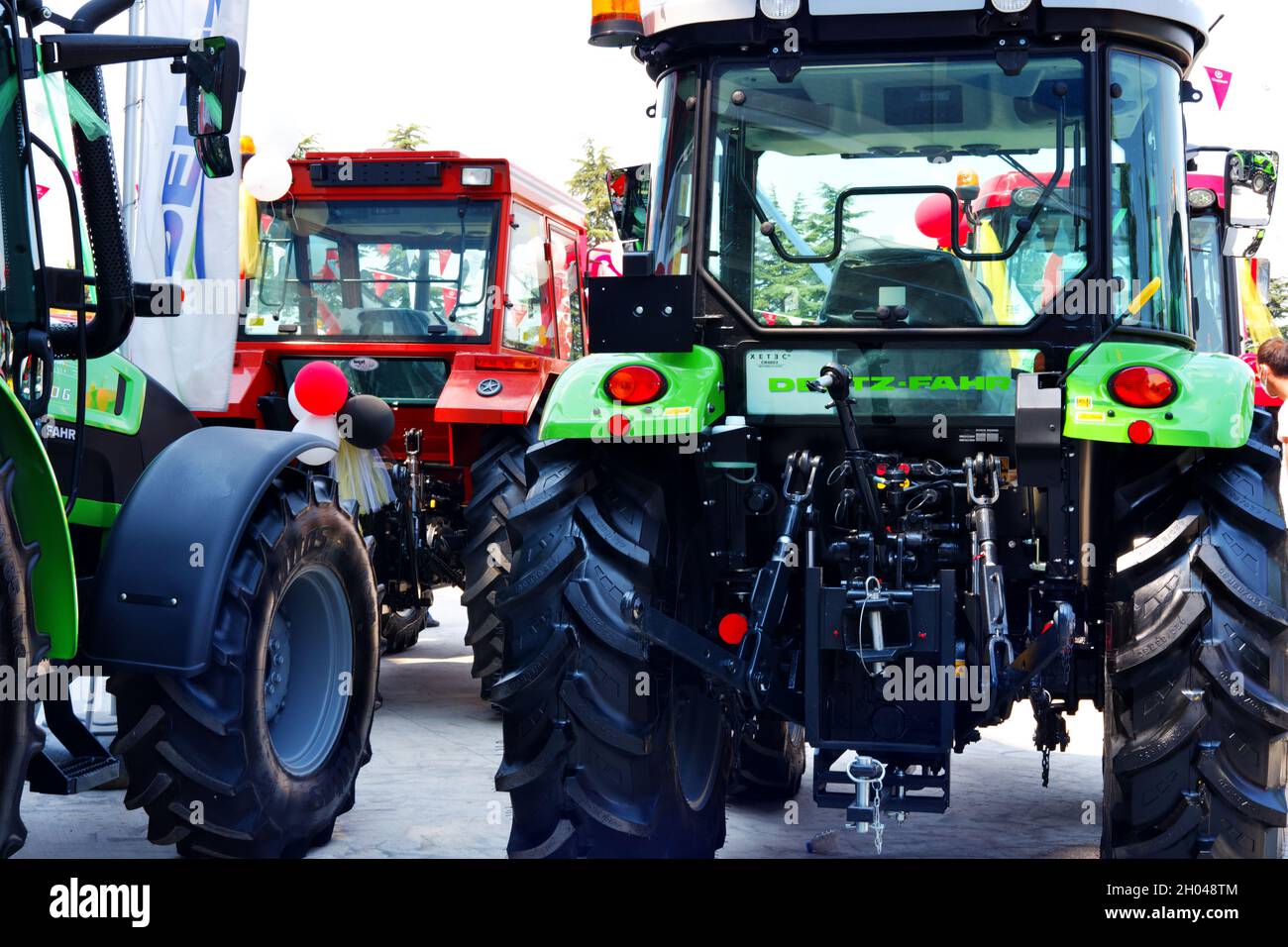 New Tractor Models at Agricultural Exhibition for Display Outdoor Stock ...