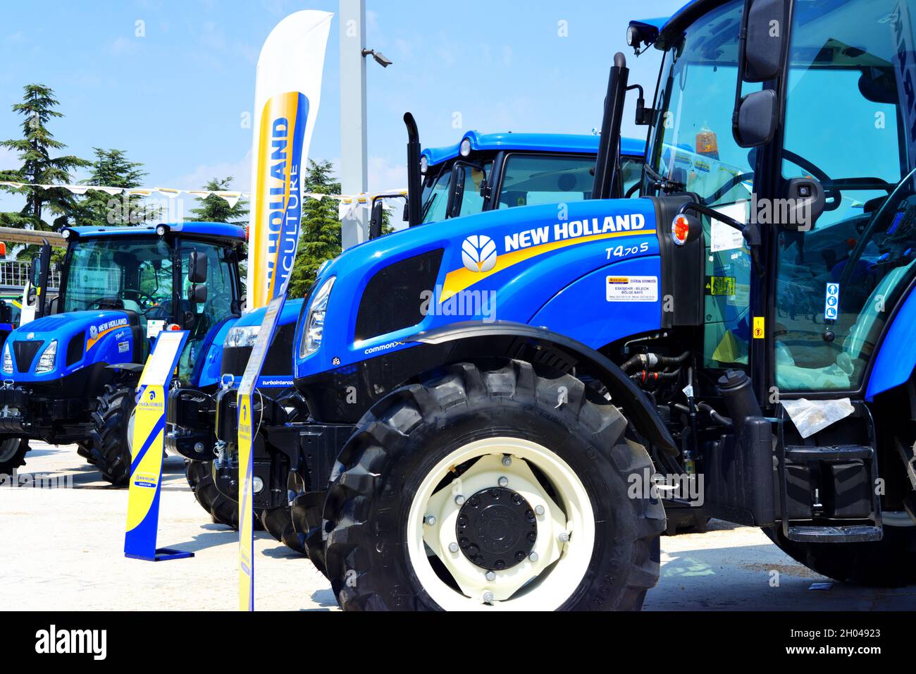 New Tractor Models at Agricultural Exhibition for Display Outdoor Stock ...