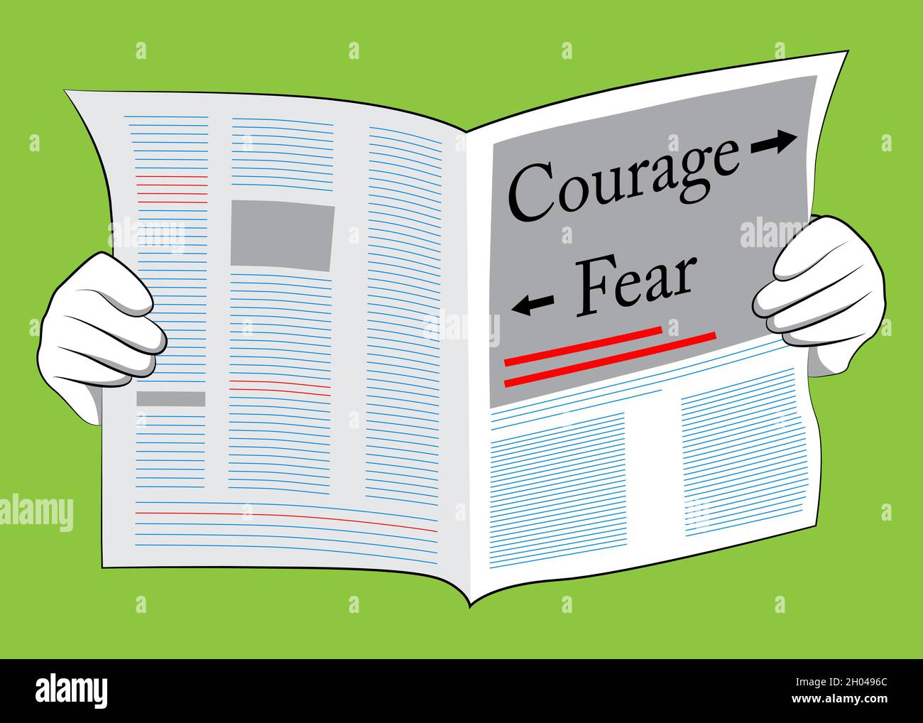Business Newspaper with the Courage and fear text with arrows as ...