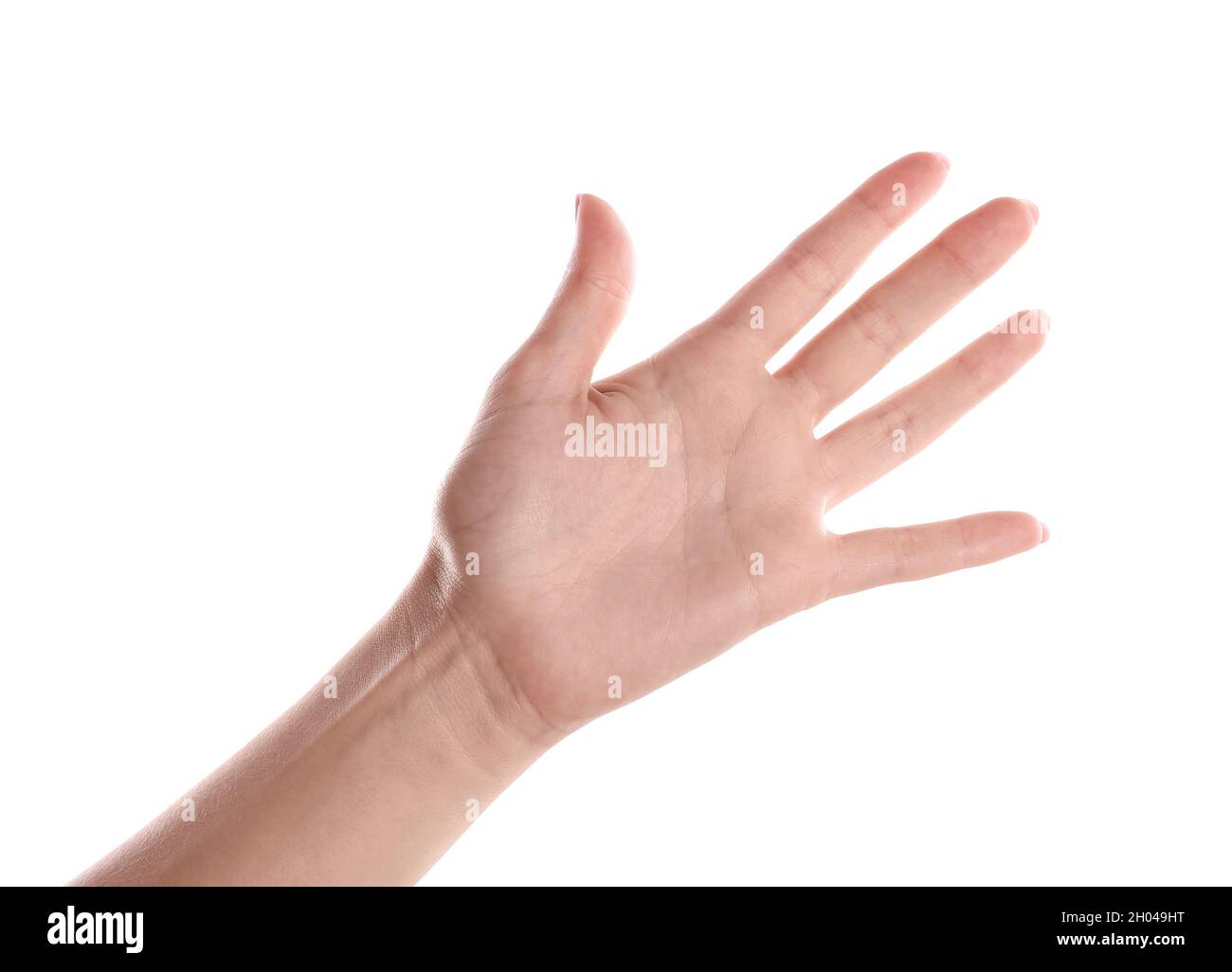 Woman giving high five on white background, closeup Stock Photo - Alamy