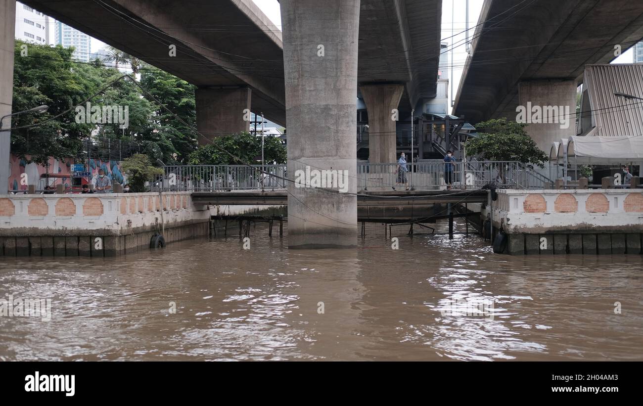 Canal OutflowThe Sathorn Pier and Taksin Bridge Area Along the Chao ...