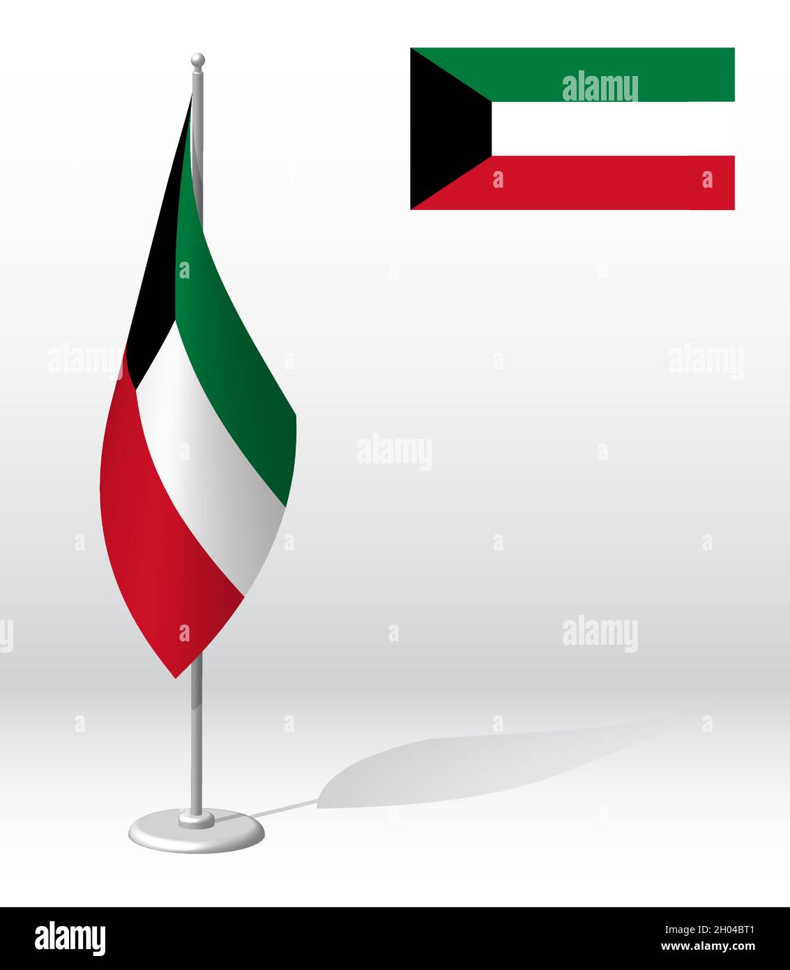 KUWAIT flag on flagpole for registration of solemn event, meeting ...