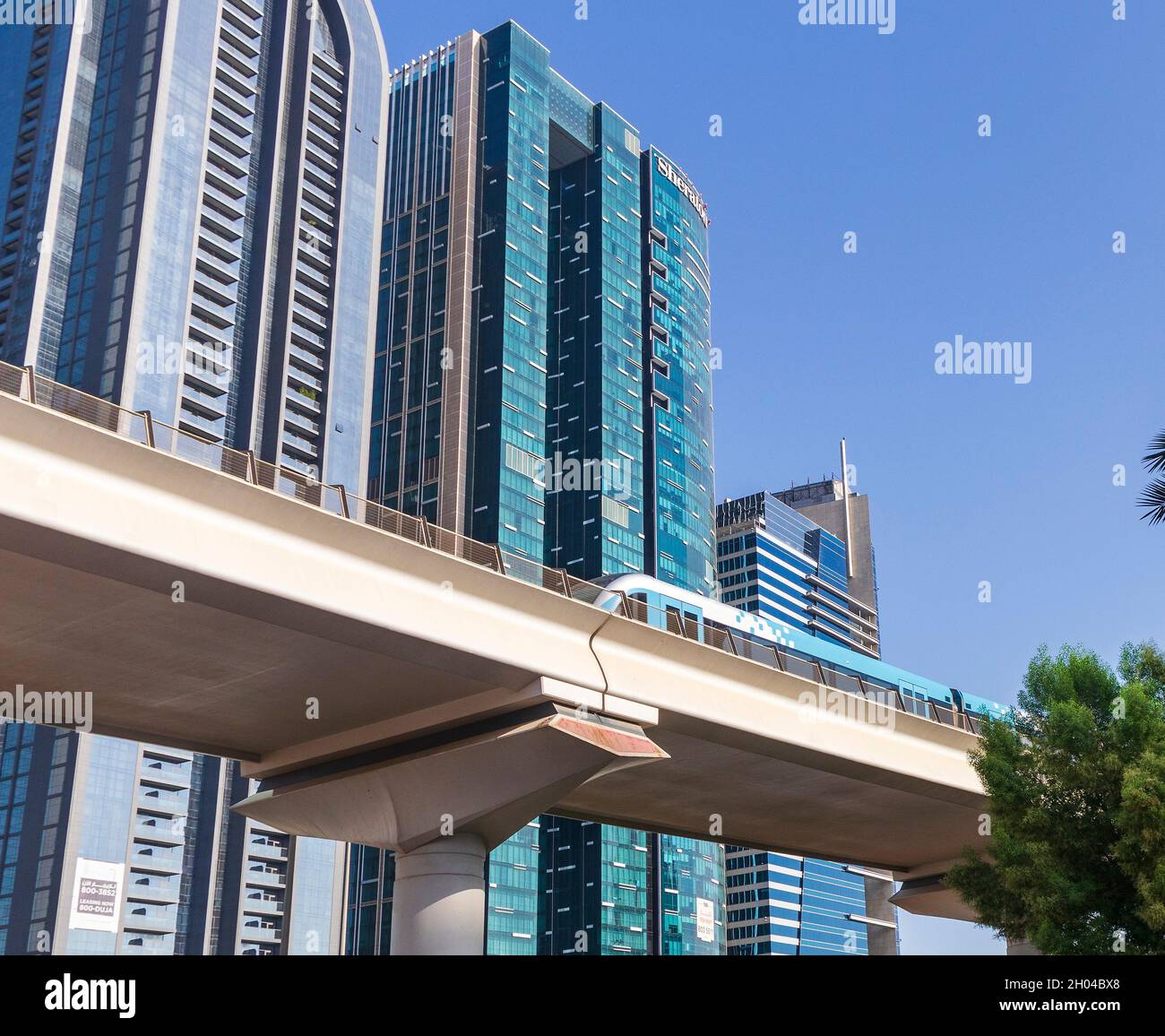 Dubai, UAE - 10.04.2021 Modern buildings and famous landmarks along ...