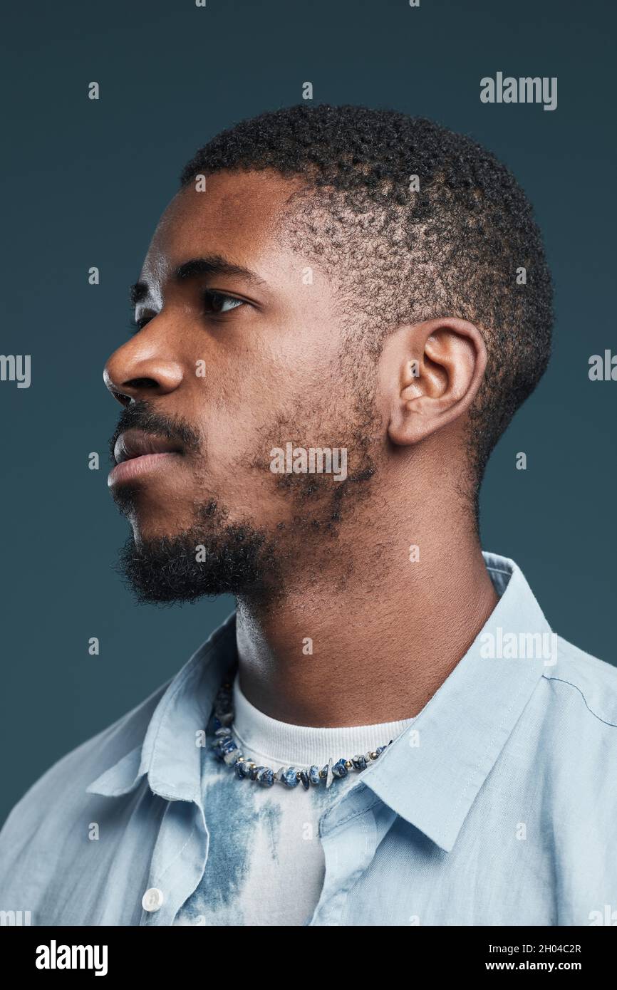 Vertical side view portrait of handsome African-American man against ...