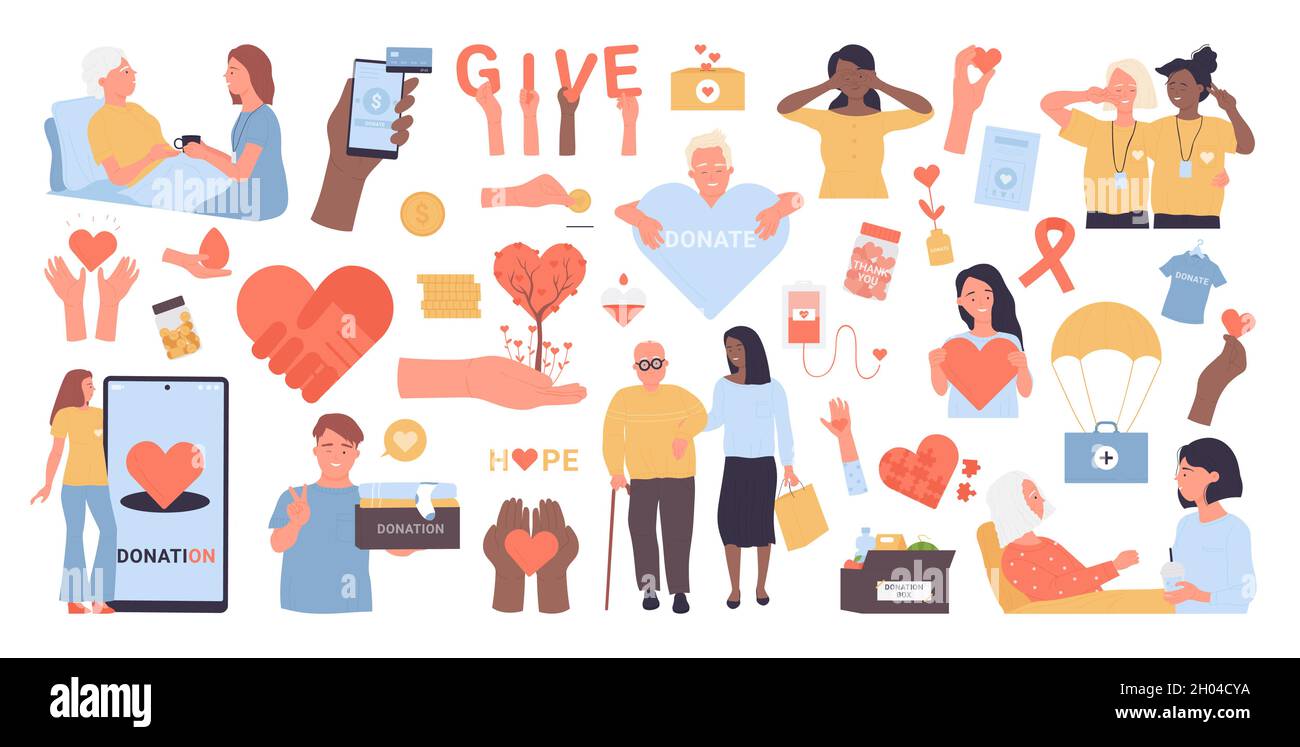 Charity, social help set, voluntary service foundation concept vector ...