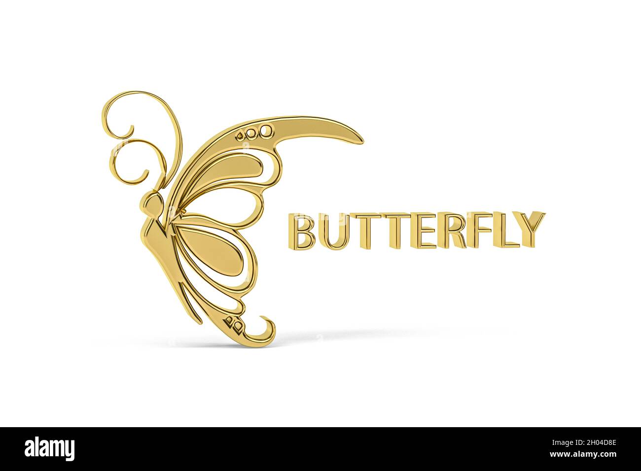 Golden 3d butterfly icon isolated on white background - 3d render Stock ...
