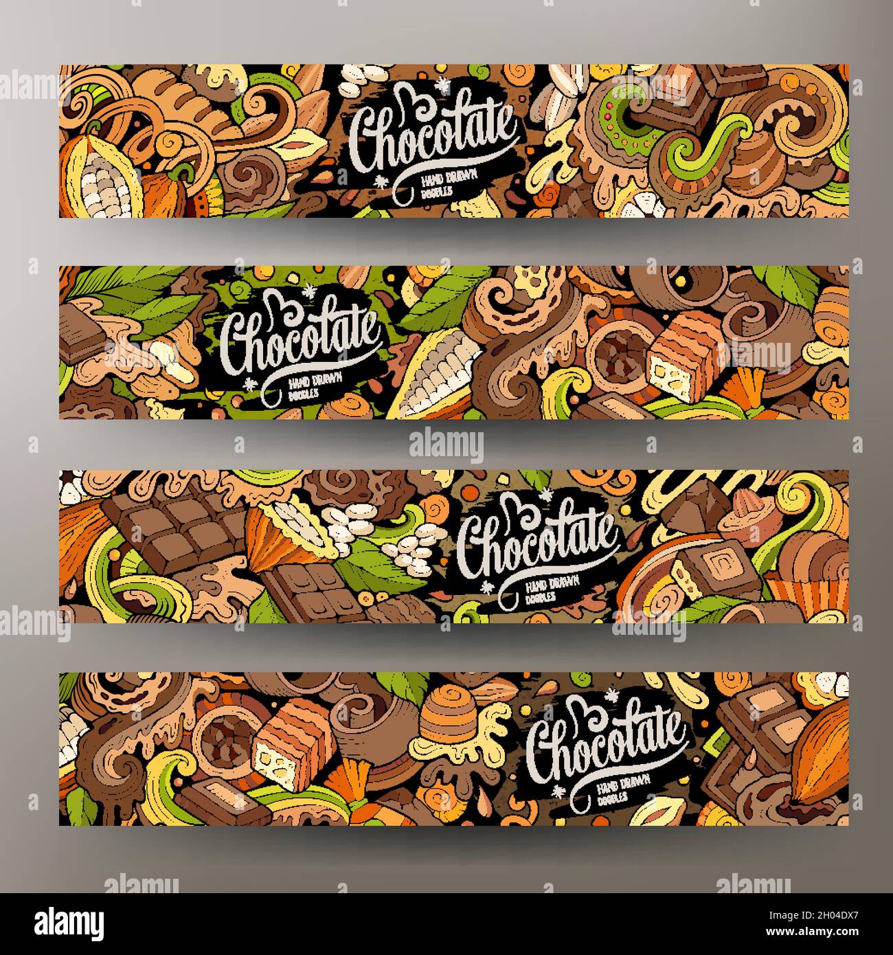 Cartoon cute doodles Chocolate horizontal banners set Stock Vector ...