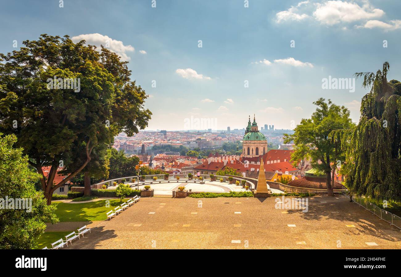 Plecnik viewpoint at Prague Castle - city landscape with Church of ...